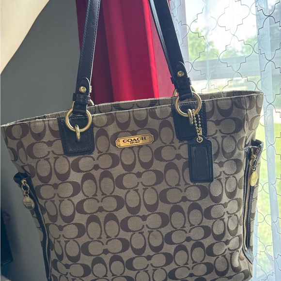 Coach | Bags | Coach Brown Monogram Tote With Gold Hardware | Poshmark
